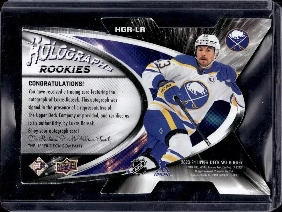 Lukas Rousek 2023-24 SPx Holographs Rookie Gold Auto /25 Buffalo Sabres ...