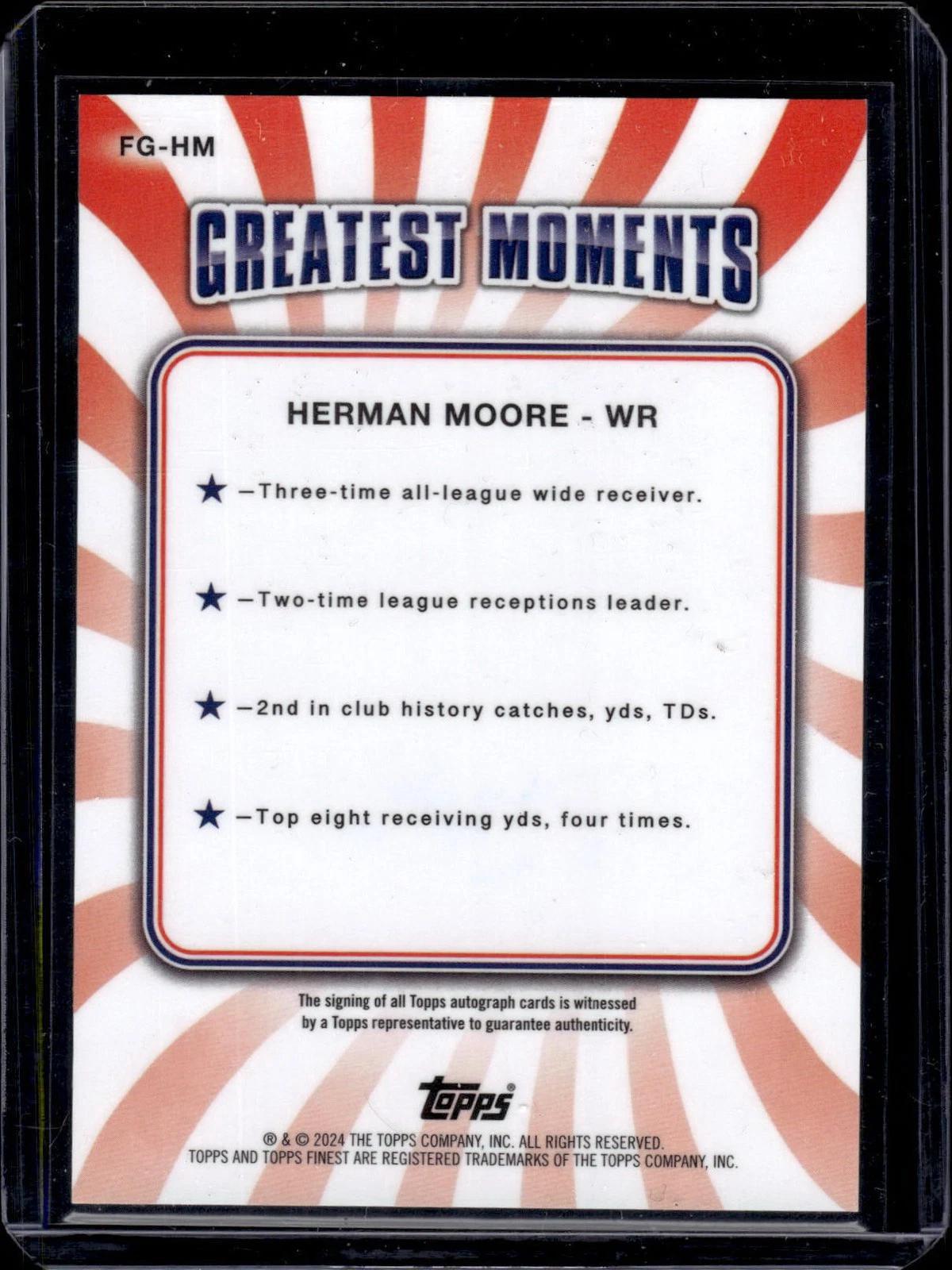 Herman Moore 2024 Topps Finest Greats Gold Geometric Auto /50 Detroit ...